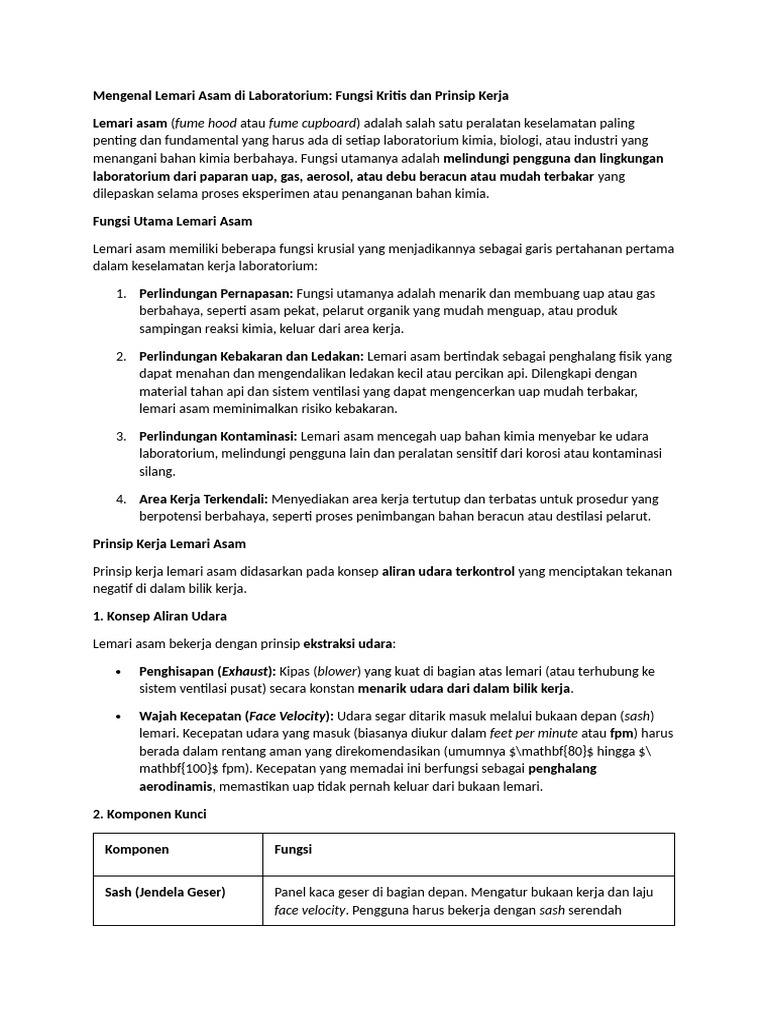 Fungsi dan Prinsip Kerja Lemari Asam | PDF