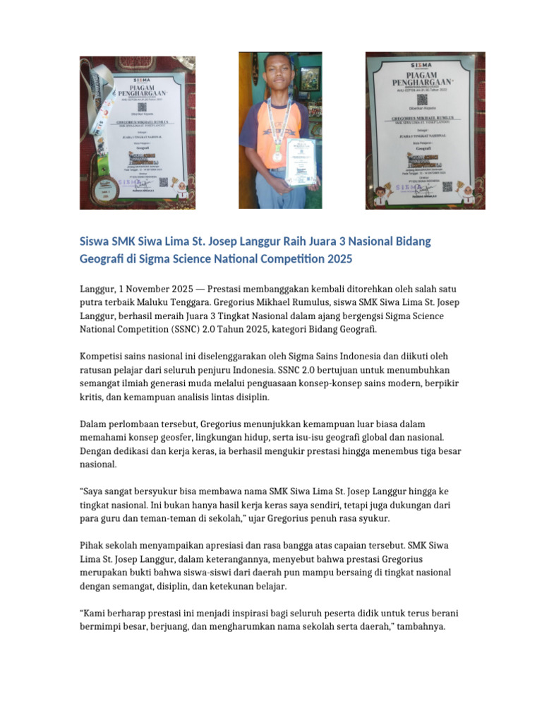 Artikel Prestasi Gregorius Mikhael Rumulus SSNC2025 | PDF