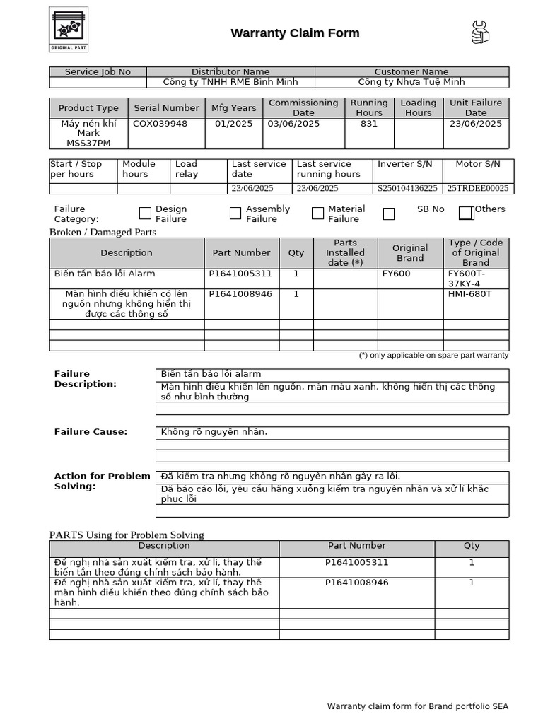 Warranty Claim (FNS) Form-F | PDF