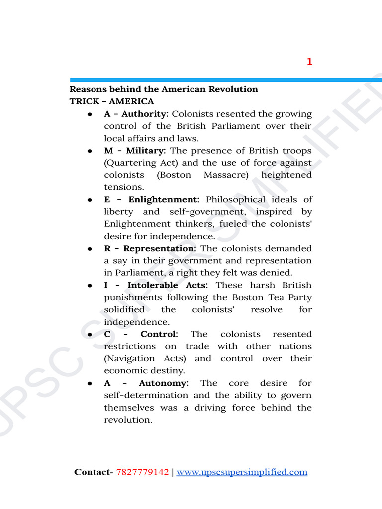 World History Mnemonics | PDF | Factory | American Revolution