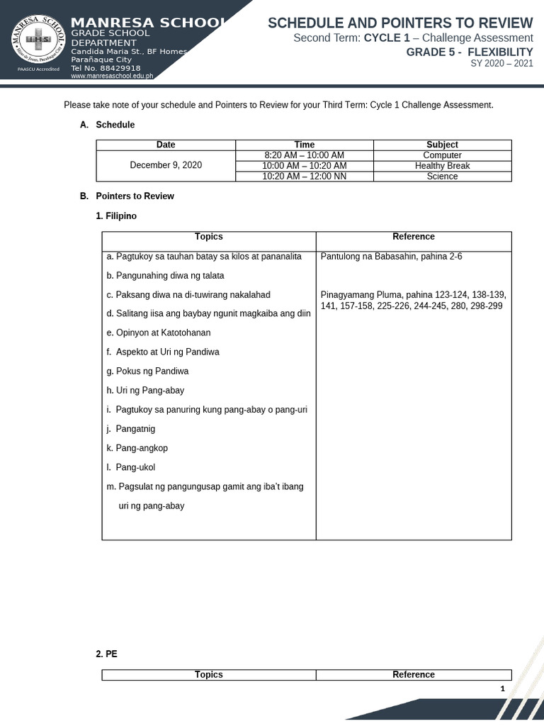 Third Term Assessment Schedule & Review | PDF