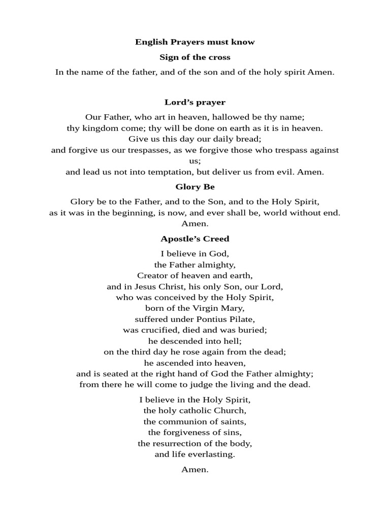 English Prayers Must Know | PDF | Lord's Prayer | God The Father