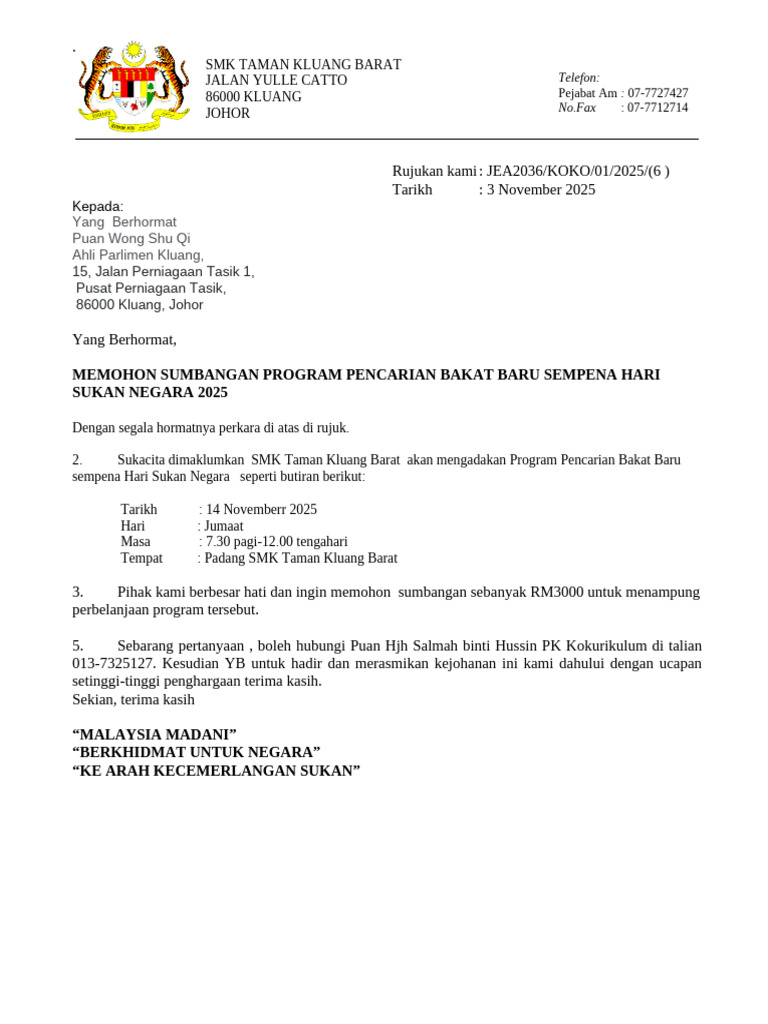 Surat Mohon Sumbangan Yb 2025 | PDF