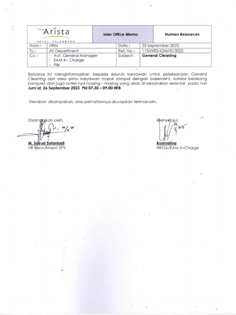 Memo General Cleaning 0001 | PDF