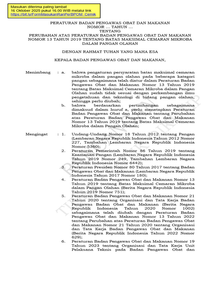 Perubahan Batas Cemaran Mikroba Pangan | PDF