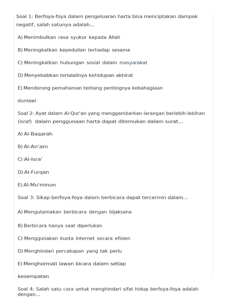 40 Soal Pilihan Ganda Bab 3 Menjalani Hidup Penuh Manfaat Dengan ...