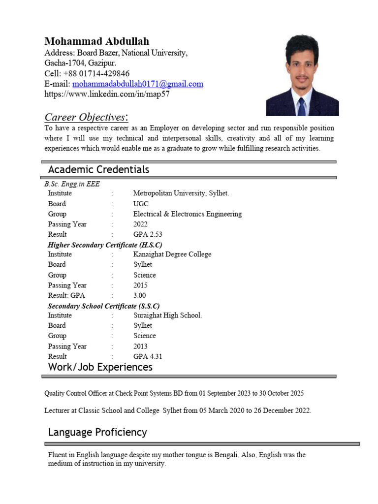 CV of Mohammad Abdullah-1 | PDF