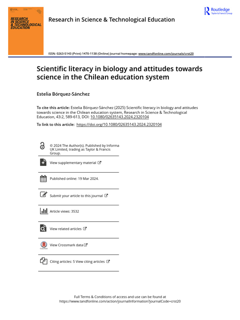 Chilean Students' Scientific Literacy in Biology | PDF | Attitude ...