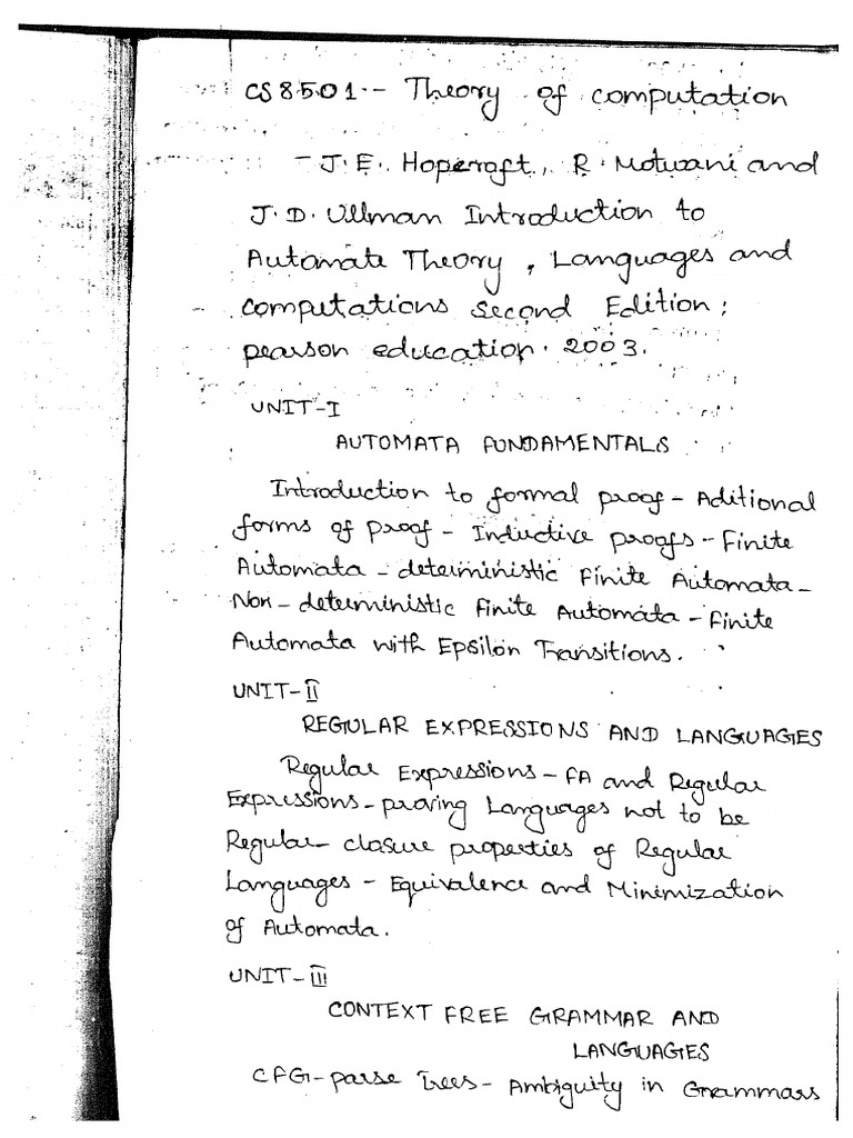 Theory of Computation Cs8501 | PDF