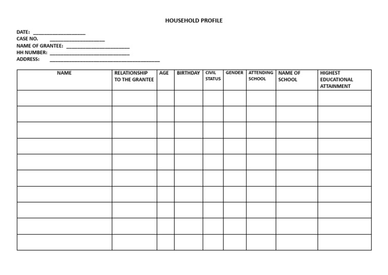 Household Profile Information Form | PDF