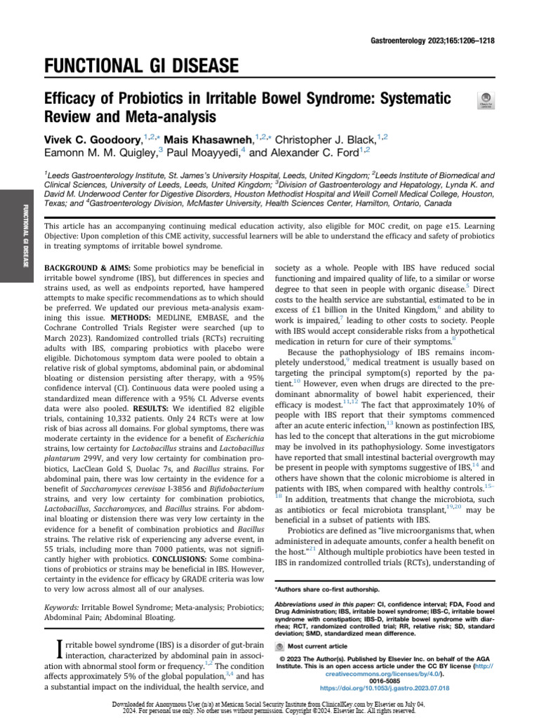 Probiotics for Irritable Bowel Syndrome: Review | PDF | Irritable Bowel ...