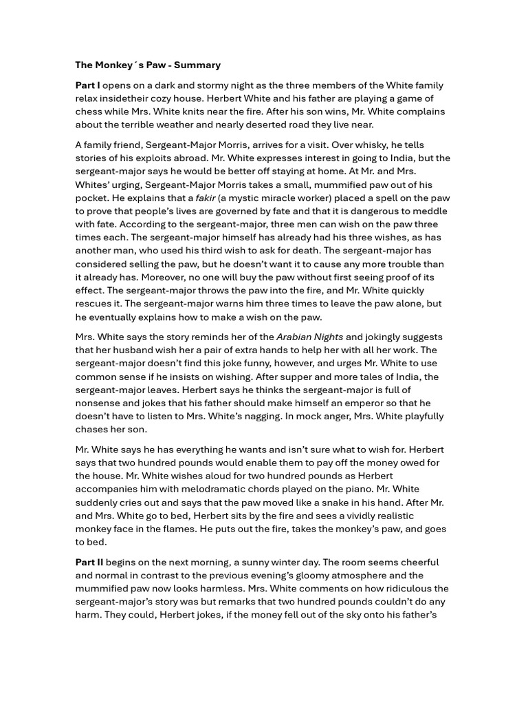 The Monkey´s Paw -SUMMARY | PDF