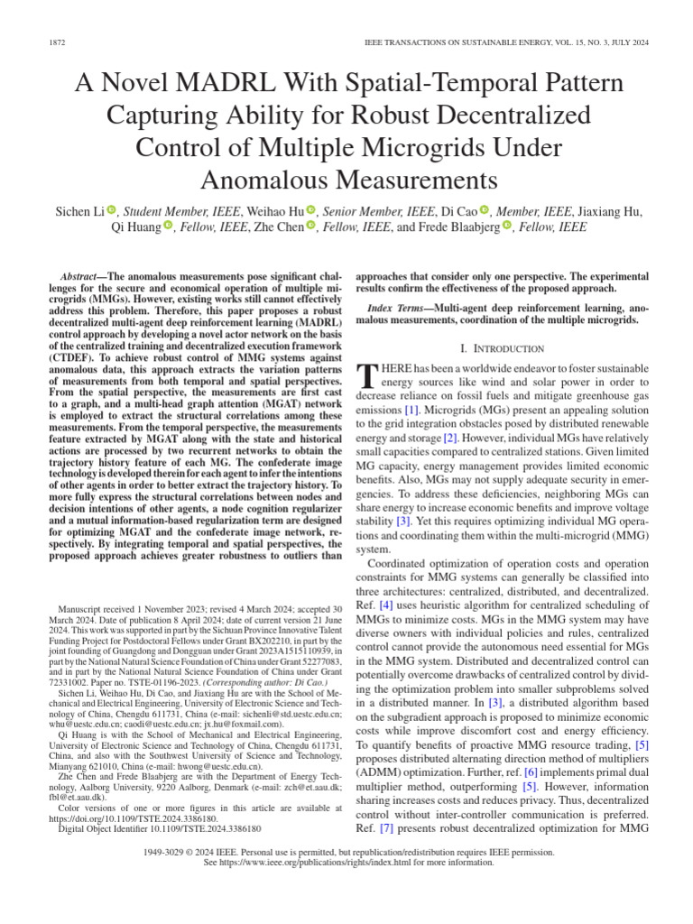 A Novel MADRL With Spatial-Temporal Pattern Capturing Ability For Robust Decentralized Control ...