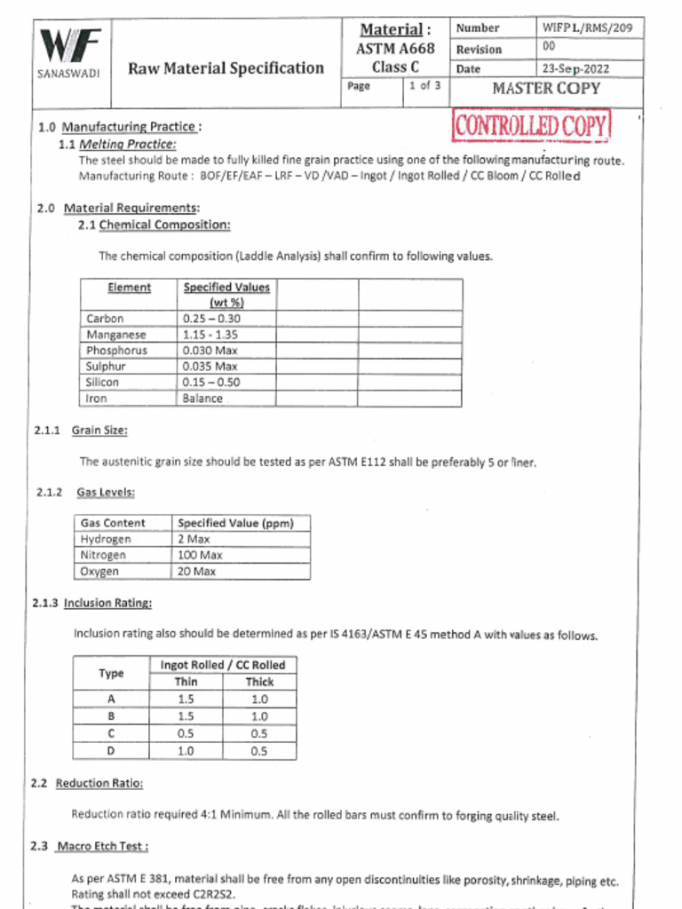 Wif-Rms-209 r00 - Astm A668 Class x1 | PDF