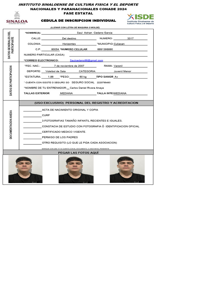 Copia de Copia de Copia de Cedula de Inscripcion Individual 2024 | PDF ...