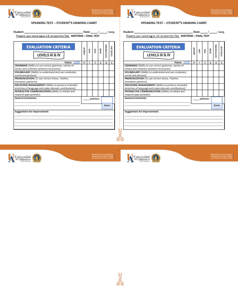 Speaking Test Grading Chart Template | PDF | Vocabulary | Grammar