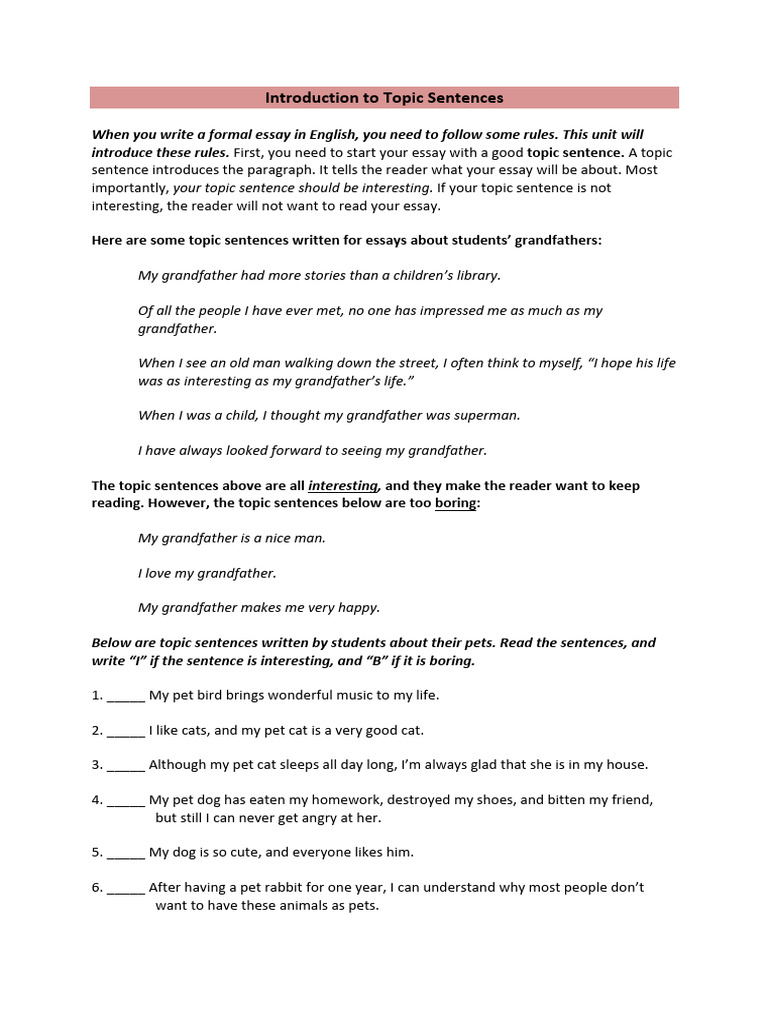 Writing Effective Topic Sentences | PDF | American Red Cross | Essays