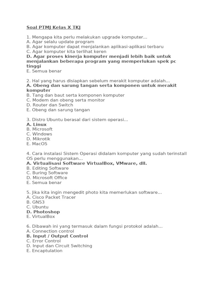 Soal PTMJ Kelas X TKJ | PDF