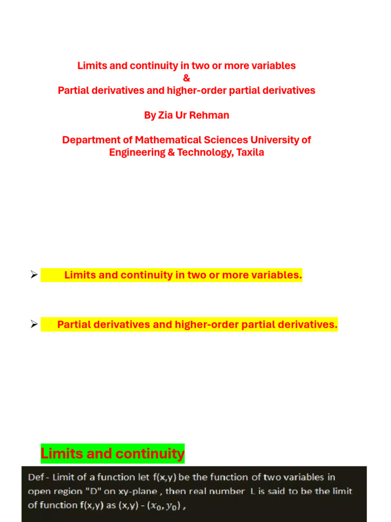 Limits and Partial Derivatives Explained | PDF