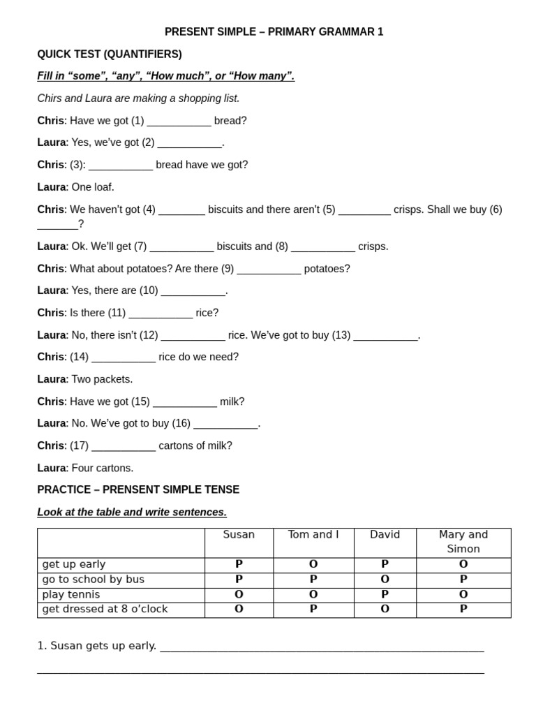 Present Simple Practice | PDF | Grammar | Syntax