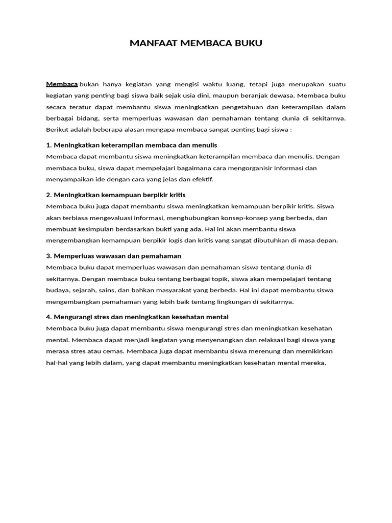 Manfaat Membaca Buku untuk Siswa | PDF