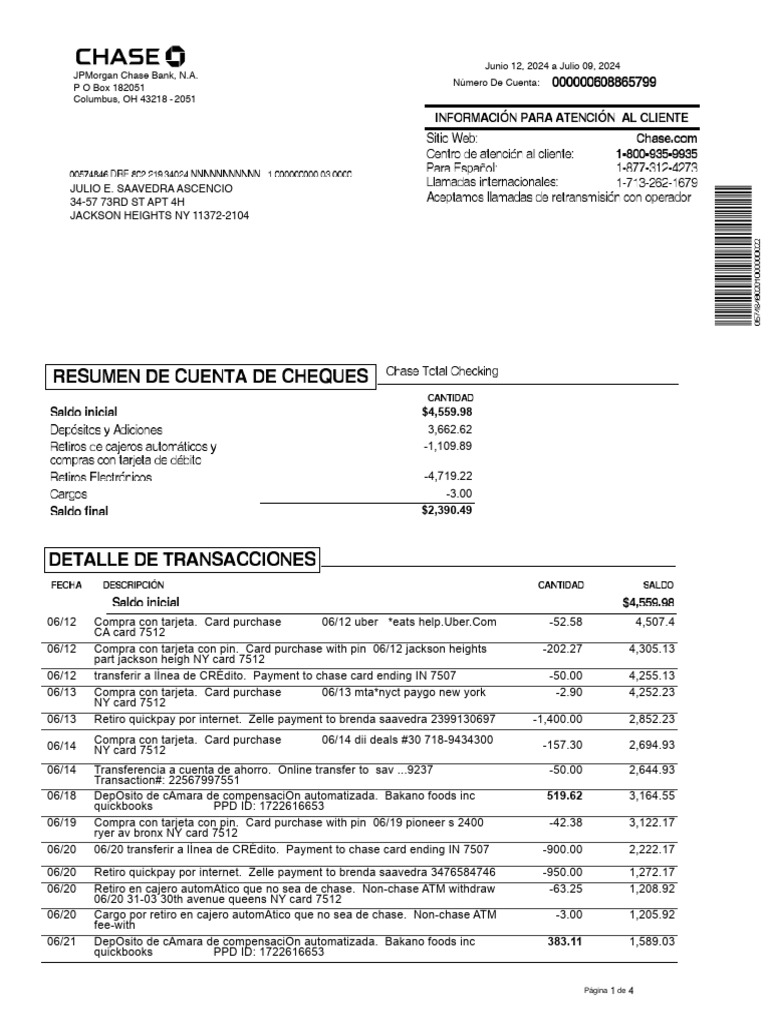 Chase Statement | PDF | Tecnología financiera | Finanzas y dinero