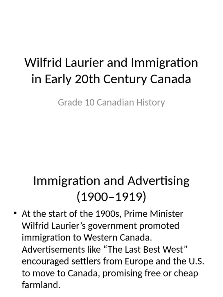 Laurier and Immigration Canadian History | PDF