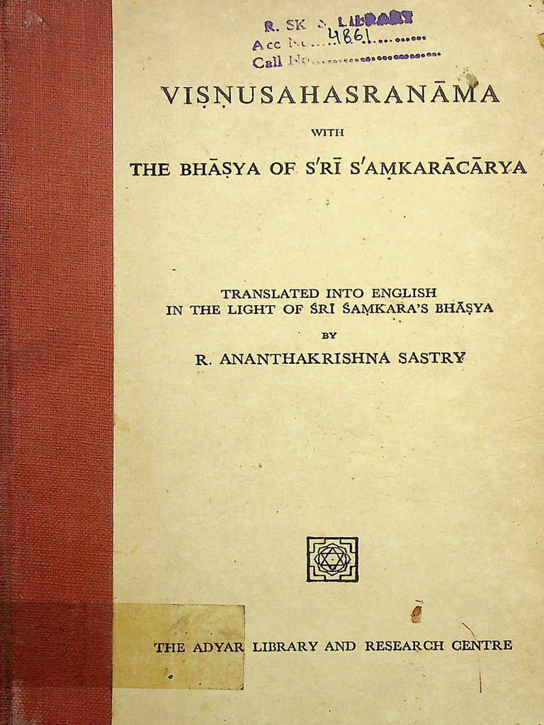 Vishnu Sahasra Nam With Shankara Commentary Translated by R Ananth ...