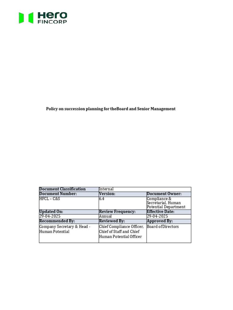 HFCL Policy On Succession Plan For The Board and Senior Management ...