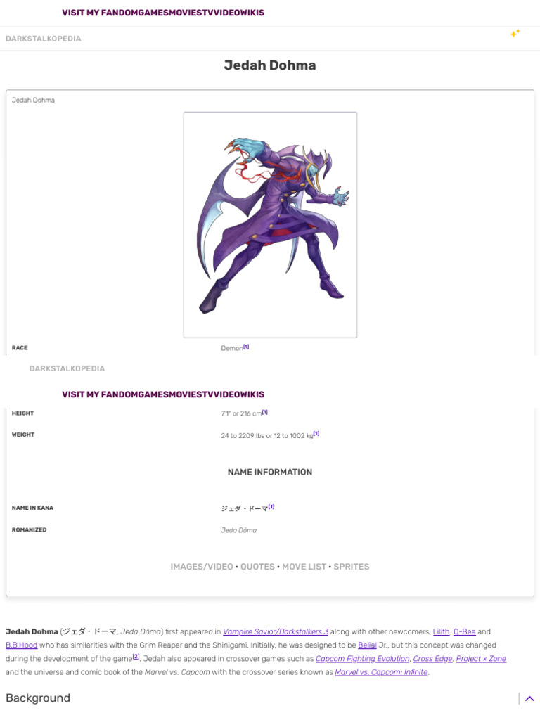 Jedah Dohma _ Darkstalkopedia _ Fandom | PDF