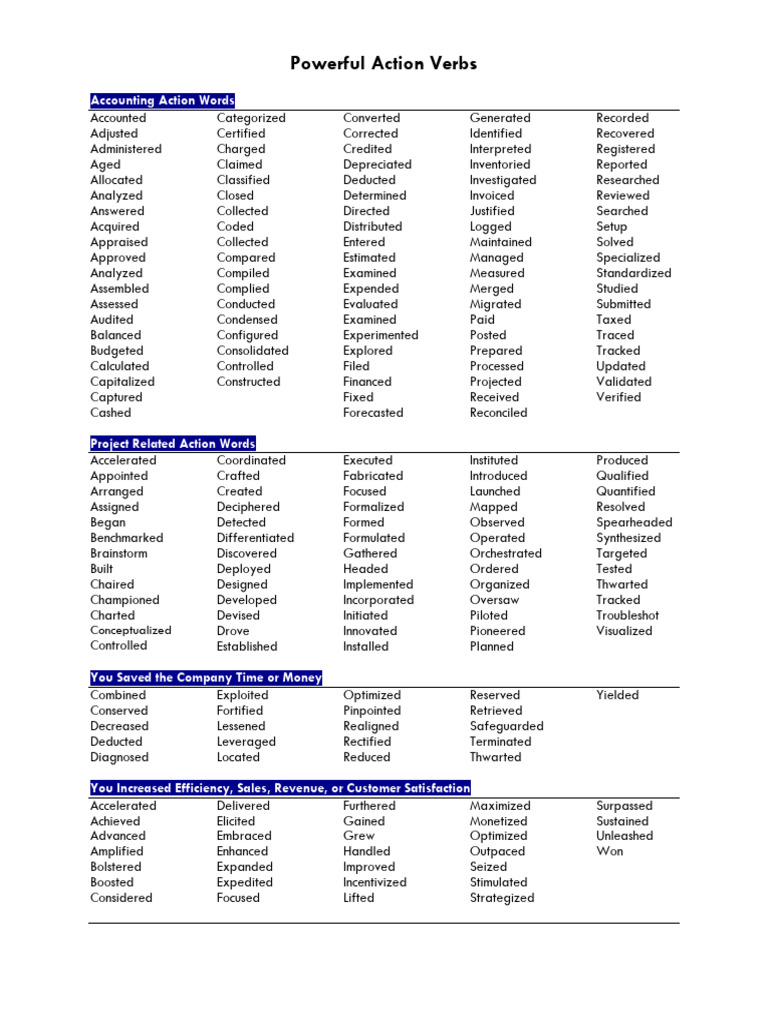 Action Verbs | PDF