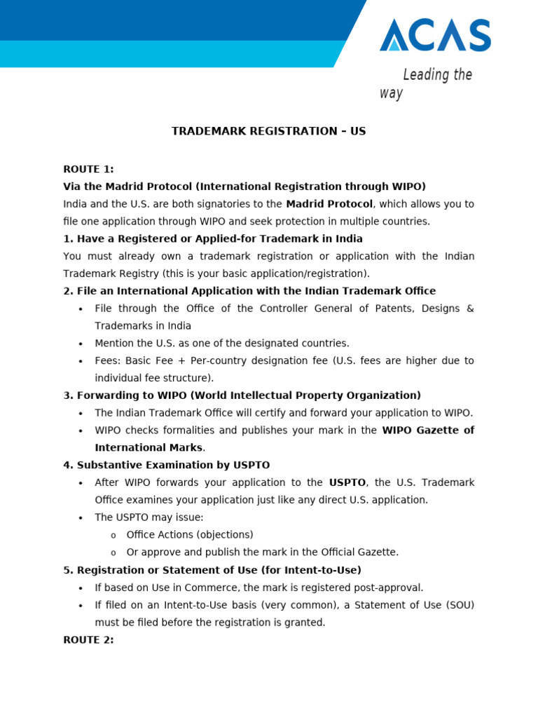 Trademark Registration Guide: US & India | PDF | Trademark | United ...