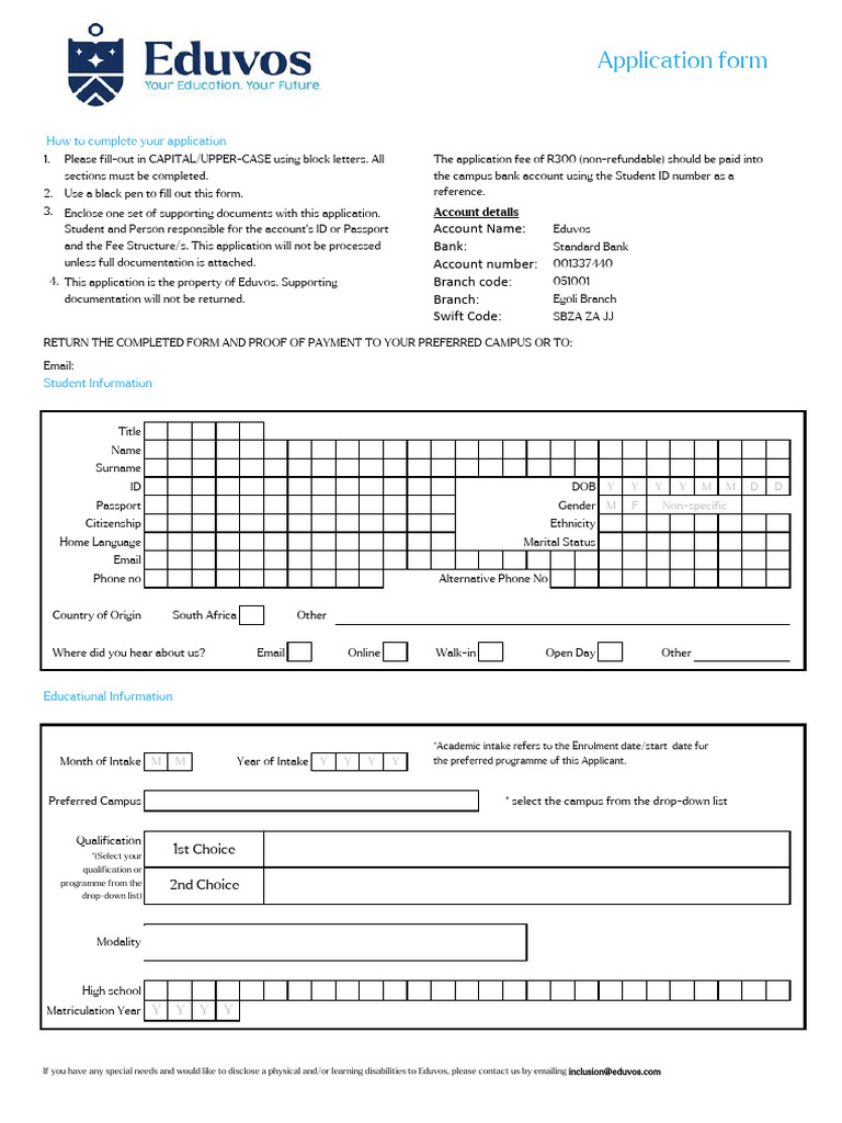Eduvos 2025 Application Form (to Be Completed)_Jabu Sibisi | PDF ...
