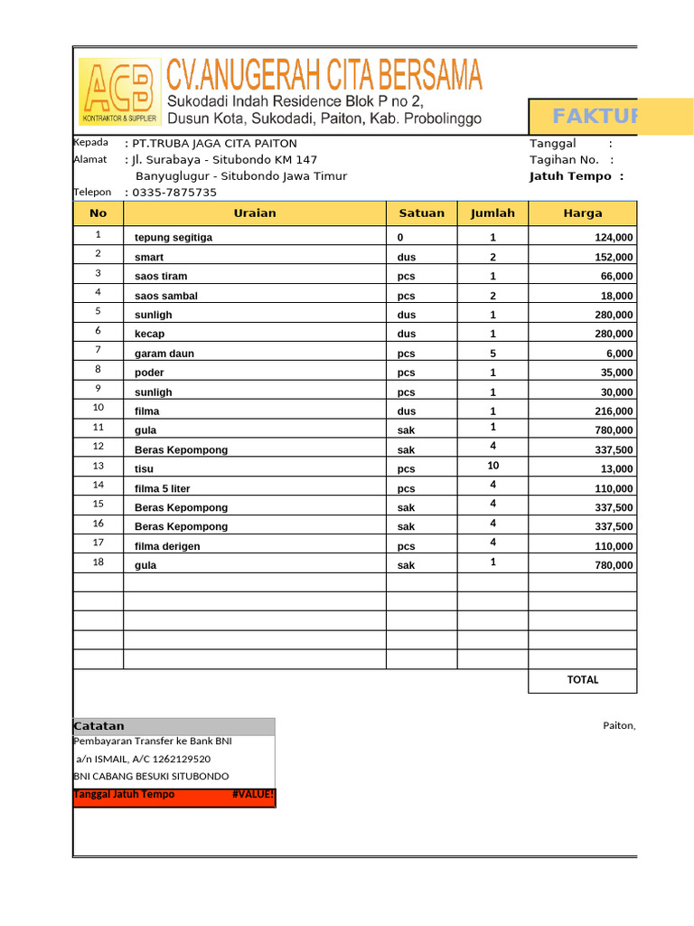 Faktur Pembayaran PT Truba Jaga Cita | PDF