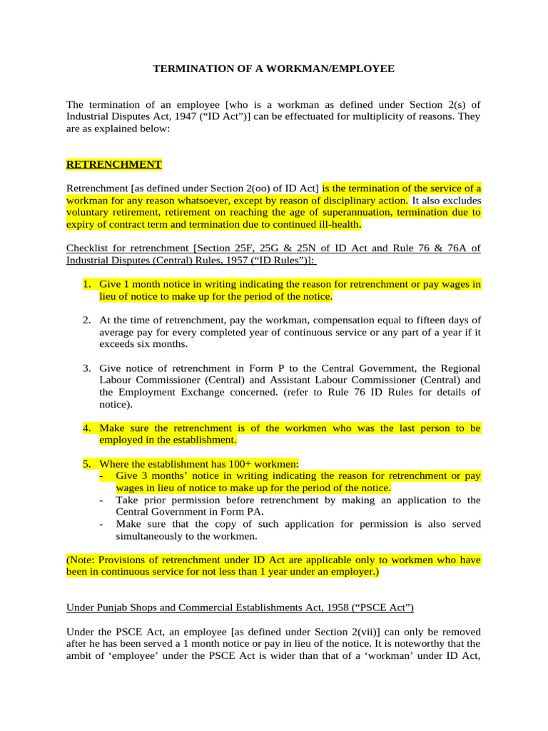 Termination of A Workman:employee | PDF | Employment | Layoff
