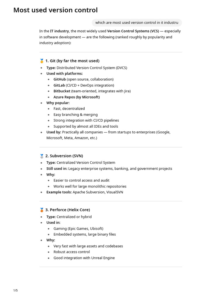 Most Used Version Control | PDF | Version Control | Software Repository