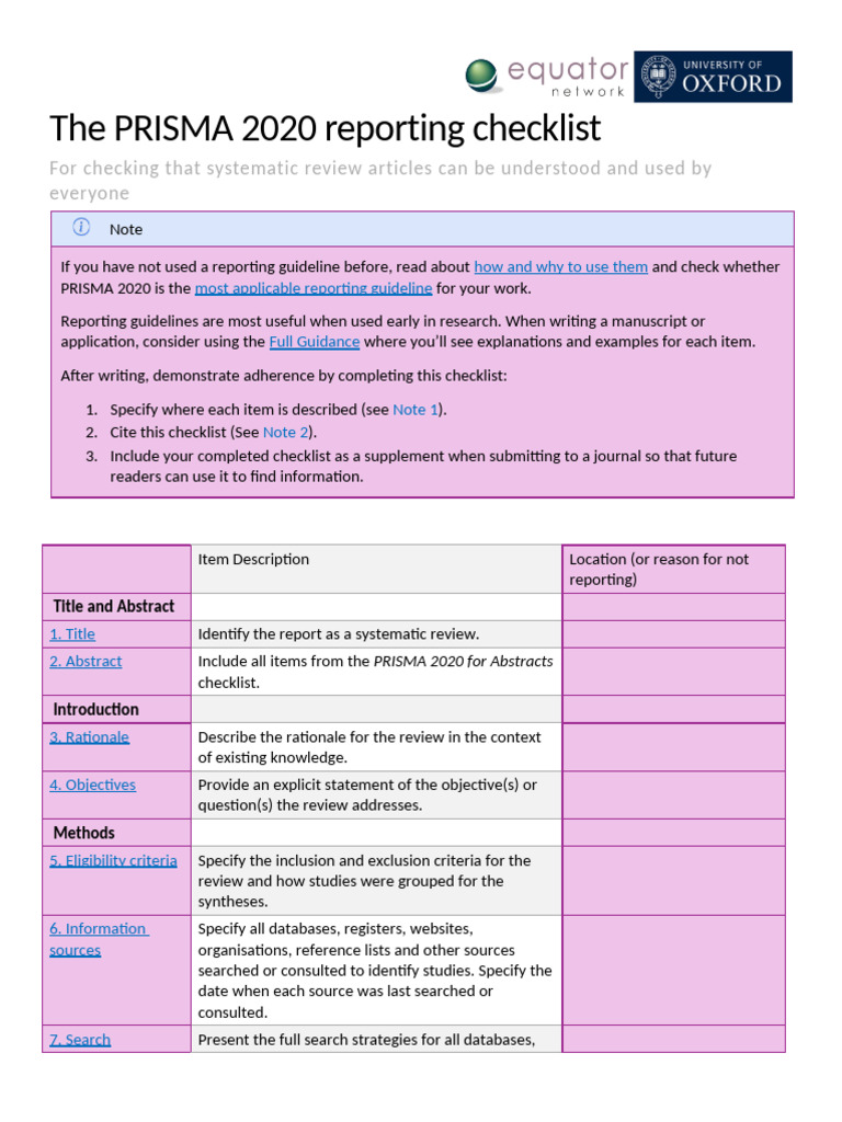 PRISMA 2020 Checklist for Systematic Reviews | PDF | Meta Analysis ...