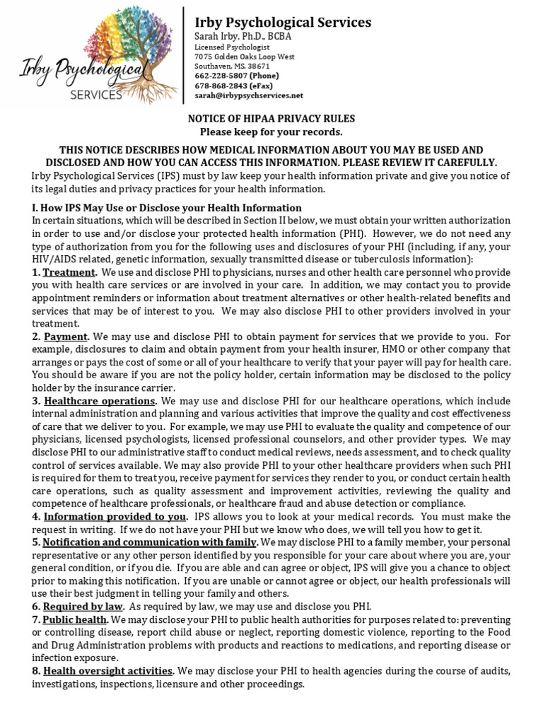 Ips Hipaa Form | PDF | Health Insurance Portability And Accountability ...