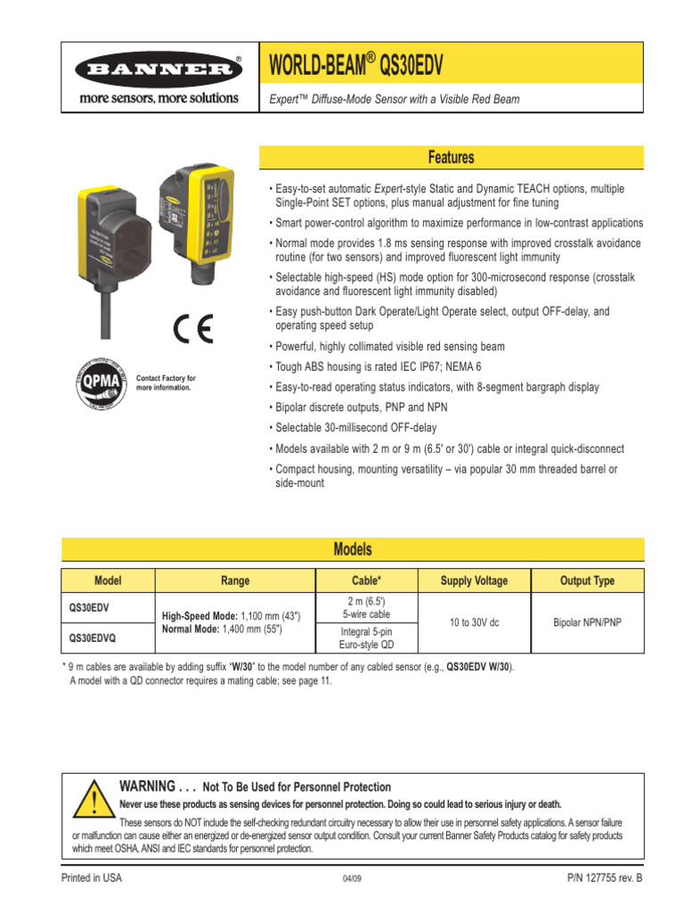 Banner QS30EDV Datasheet Sensor Read Label | PDF | Bipolar Junction ...