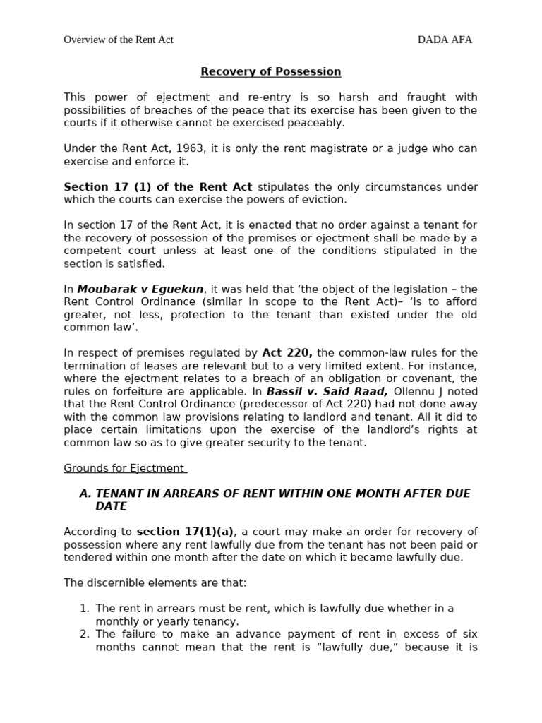 Rent Act Overview: Ejectment Grounds Explained | PDF | Leasehold Estate ...