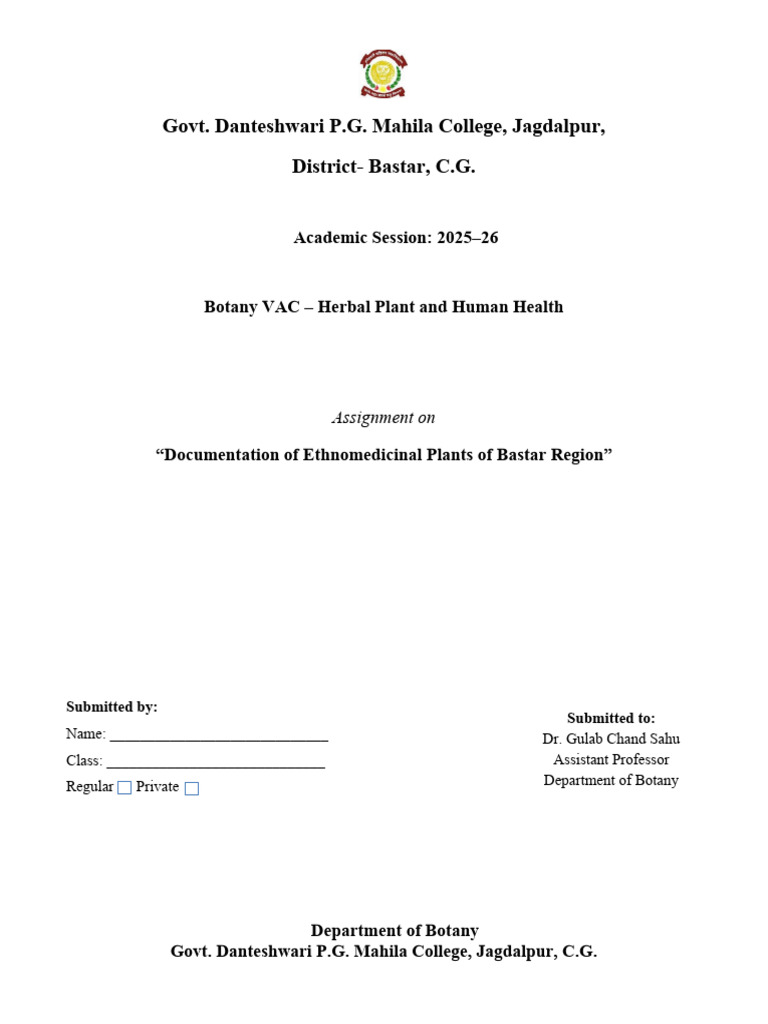 Botany Assignment Cover Page | PDF