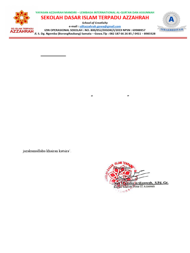 Informasi Outbound SDIT Azzahrah 2025 | PDF