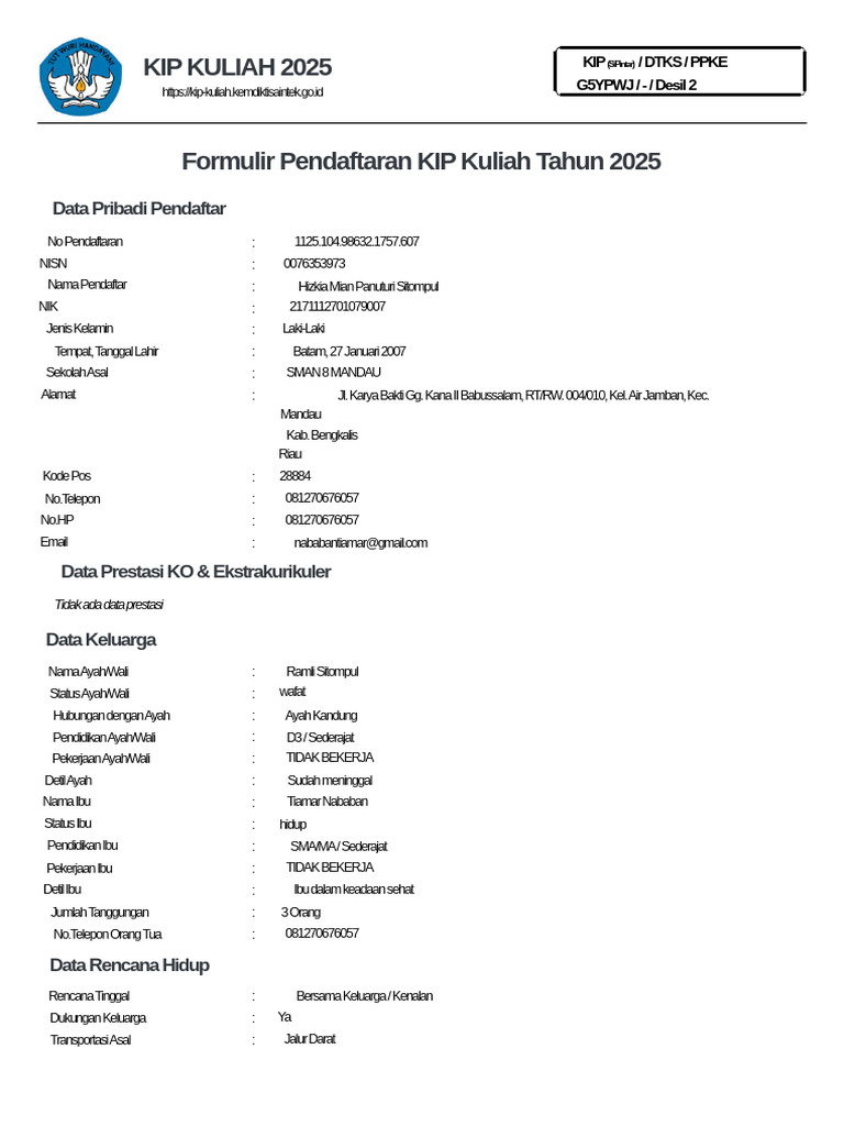 1125104986321757607-Formulir-Peserta-KIP-Kuliah-2025 (2) | PDF