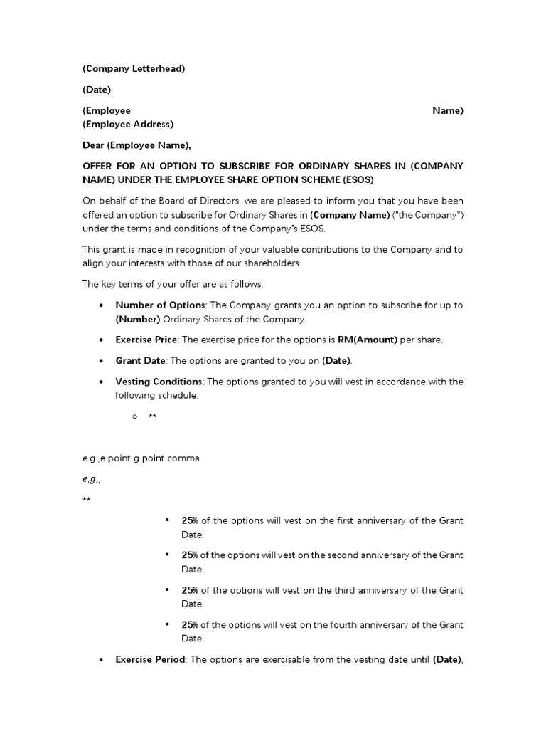 Employee Share Option Offer Letter | PDF | Employee Stock Option | Vesting