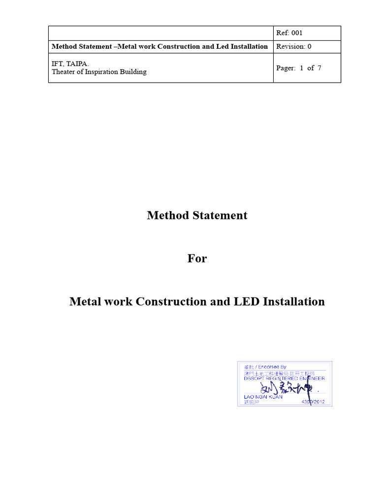Metal Work & LED Installation Method Statement | PDF