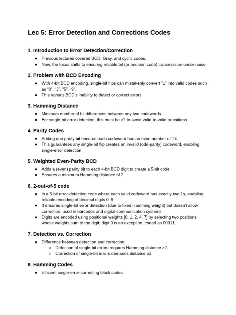 Lec5 Error Detection and Correction | PDF | Error Detection And Correction | Binary Coded Decimal