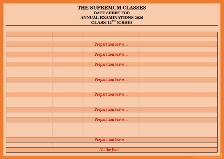 CBSE Class 12 Exam Date Sheet 2026 | PDF