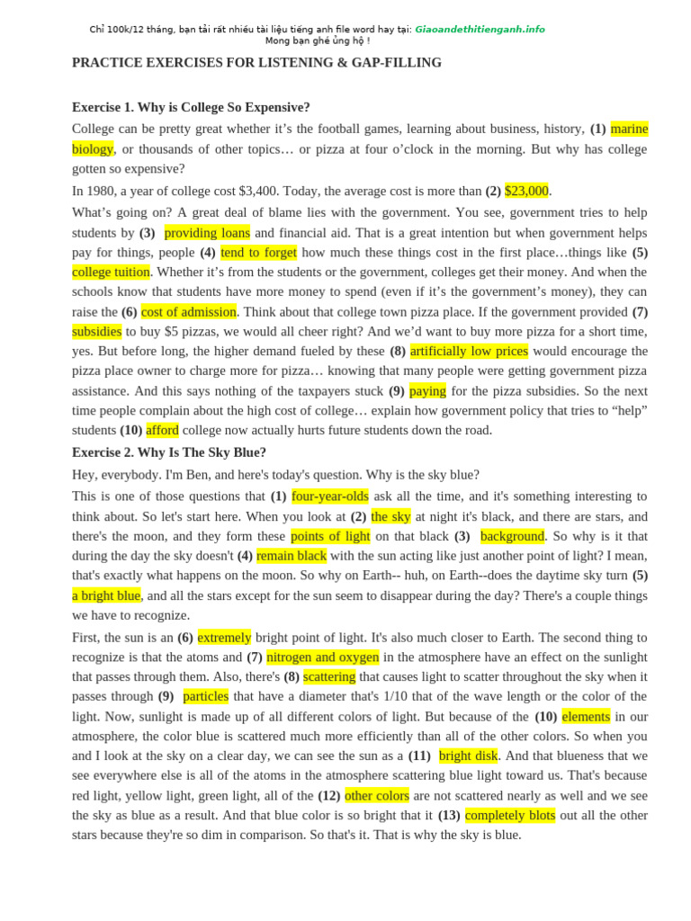 Listening Gap-filling A2- B1 Tap 1 - Keys | PDF | Tropical Cyclones | Sleep