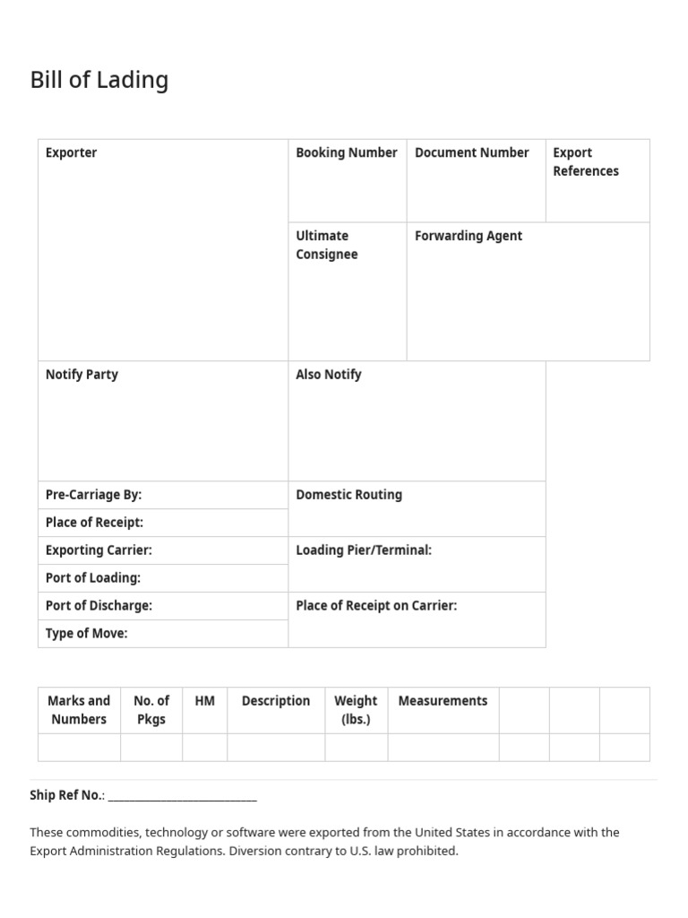 Ocean Bill of Lading Template | PDF
