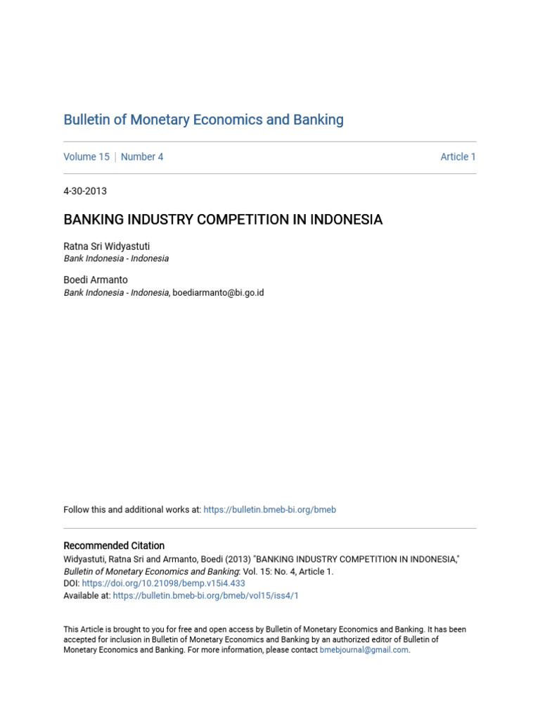 Banking Industry Competition in Indonesia | PDF | Market (Economics ...